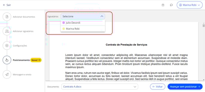 Posicionar assinatura ou rubrica